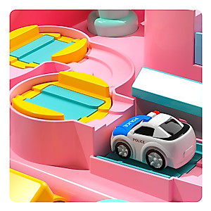 TEMI Car Toys for Girls - Race Track for Toddlers 3-7 Years Old, Puzzle Rail Car, City Magnet Toys with 3 Small Cars, Educational Games Birthday Gifts for Kids