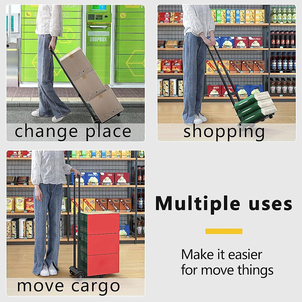 Platform Truck Flatbed Cart Metal Platform Truck 16.3 * 9 * 3.2in Flat Handtruck Load 55 Lbs Folding Push Cart Household Moving Dolly Cart Reliable