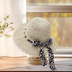 Yoawdats Womens Summer Beach Straw Sun Hat Breathable Foldable Holiday Outdoor Travel Bow Crochet Casual Fisherman Cap (White, One Size)