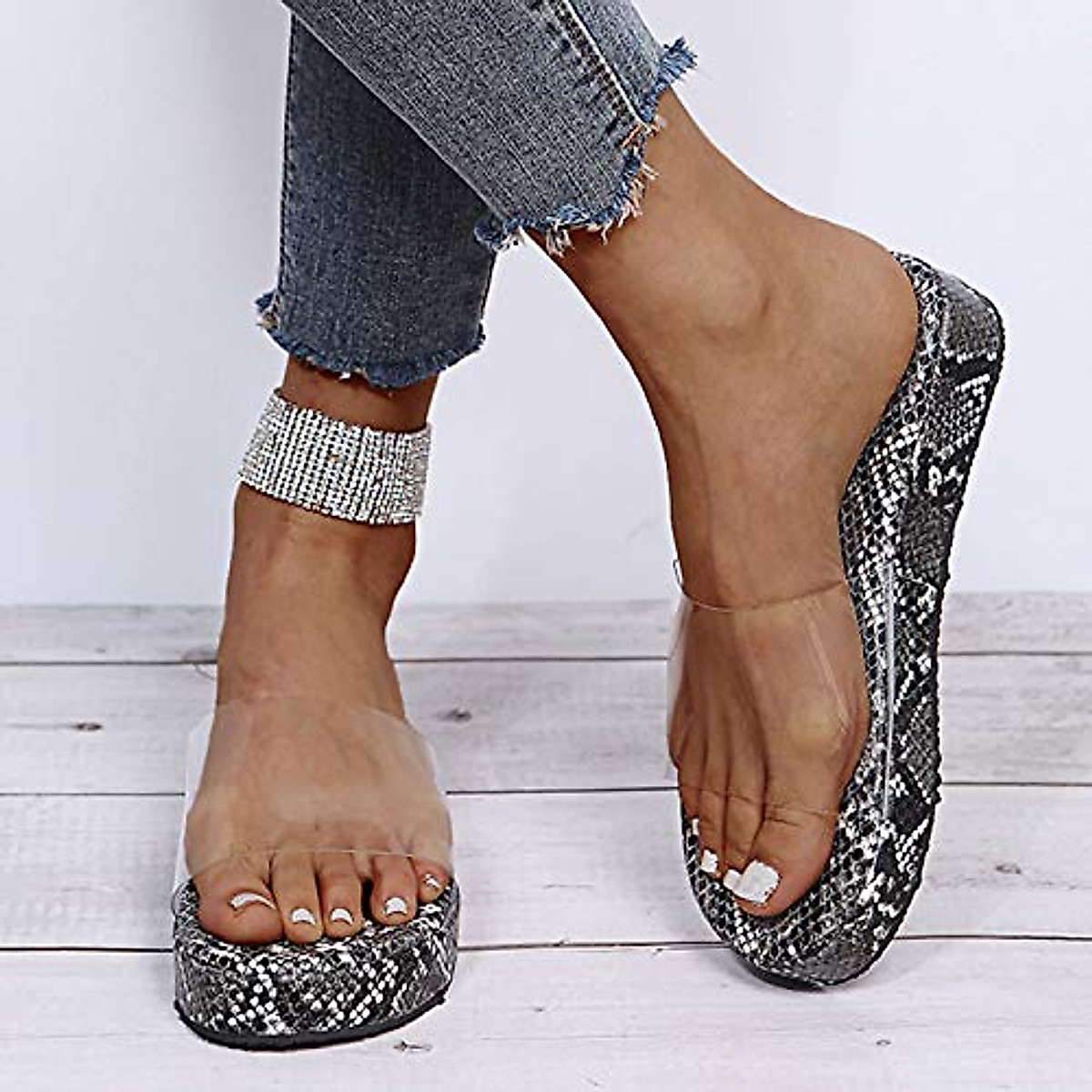 justHIGH Clear Strappy Platform Sandals Open Toe Ankle Strap Platforms Wedges Outdoor Slippers Shoes