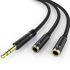 KOOPAO 3.5mm Headphone Jack Splitter, Headphone 3.5 mm Aux Audio Jack Splitter, Audio Sharing Y Cable, Equal Copy Audio from 1 Male Jack to 2 Female Port for Cellphone Laptop Friends Movie Kid Travel