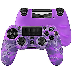 TNP For PS4 /Slim/Pro Controller Skin Grip Cover Case Set - Protective Soft Silicone Gel Rubber Shell & Anti-slip Thumb Stick Caps for Sony PlayStation 4 Controller Gaming Gamepad (Camo Mosaic Purple)