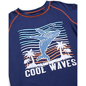 Quad Seven Little Boys' Rash Guard Swim Set - 3 Piece Bathing Suit Trunks and Rash Guard Shirt (2T-7), Size 2 Toddler, GreenNavy Palm Trees