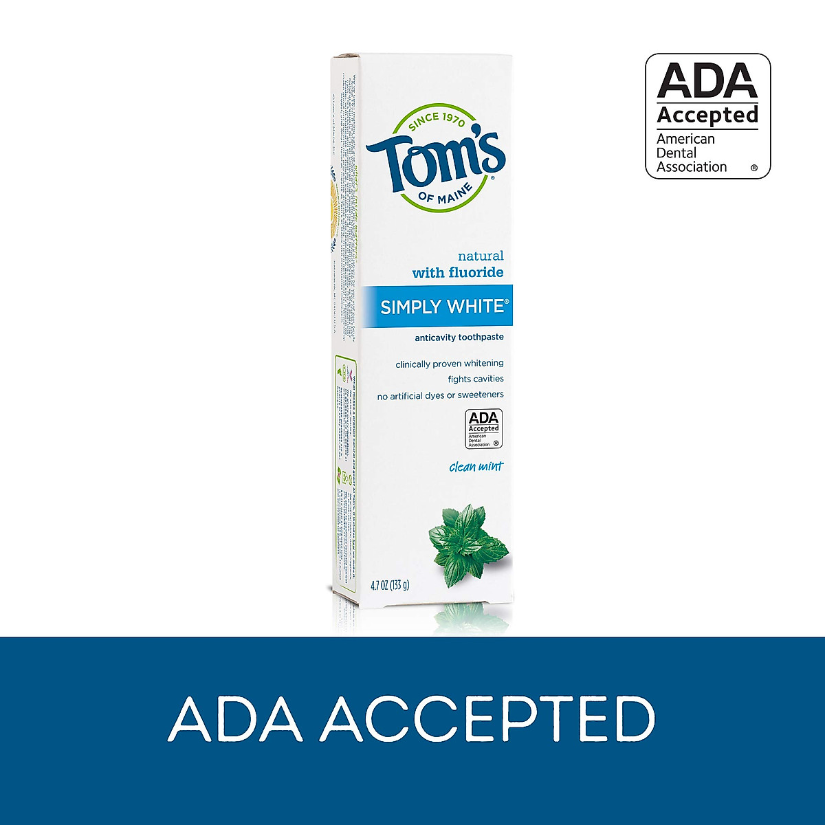 Tom's of Maine Simply White Toothpaste Gel, Whitening Toothpaste, Natural Toothpaste, Sweet Mint Gel, 4.7 Ounce, 6-Pack