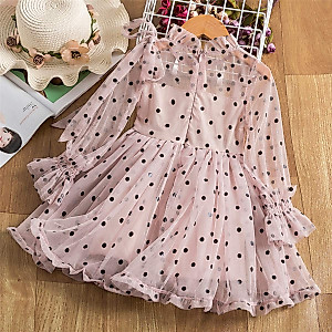 TTYAOVO Princess Girl Lace Dress Casual Flower Girls Baby Polka Dots #226_A Pink 6-7 Years