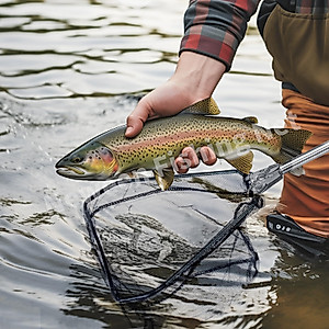 Fishing Net, Foldable Collapsible Telescopic Fish Landing Net, Durable Nylon Material Mesh Landing Net for Easy Catching or Releasing for Trout 55cm