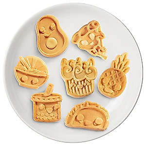 Kawaii Fun Snacks Mini Waffle Maker - 7 Different Food Japanese Style Designs Featuring an Avocado, Pizza, Ramen, Taco & More - Cool Electric Waffler for Amazing Kids Easter Morning Breakfast or Gift