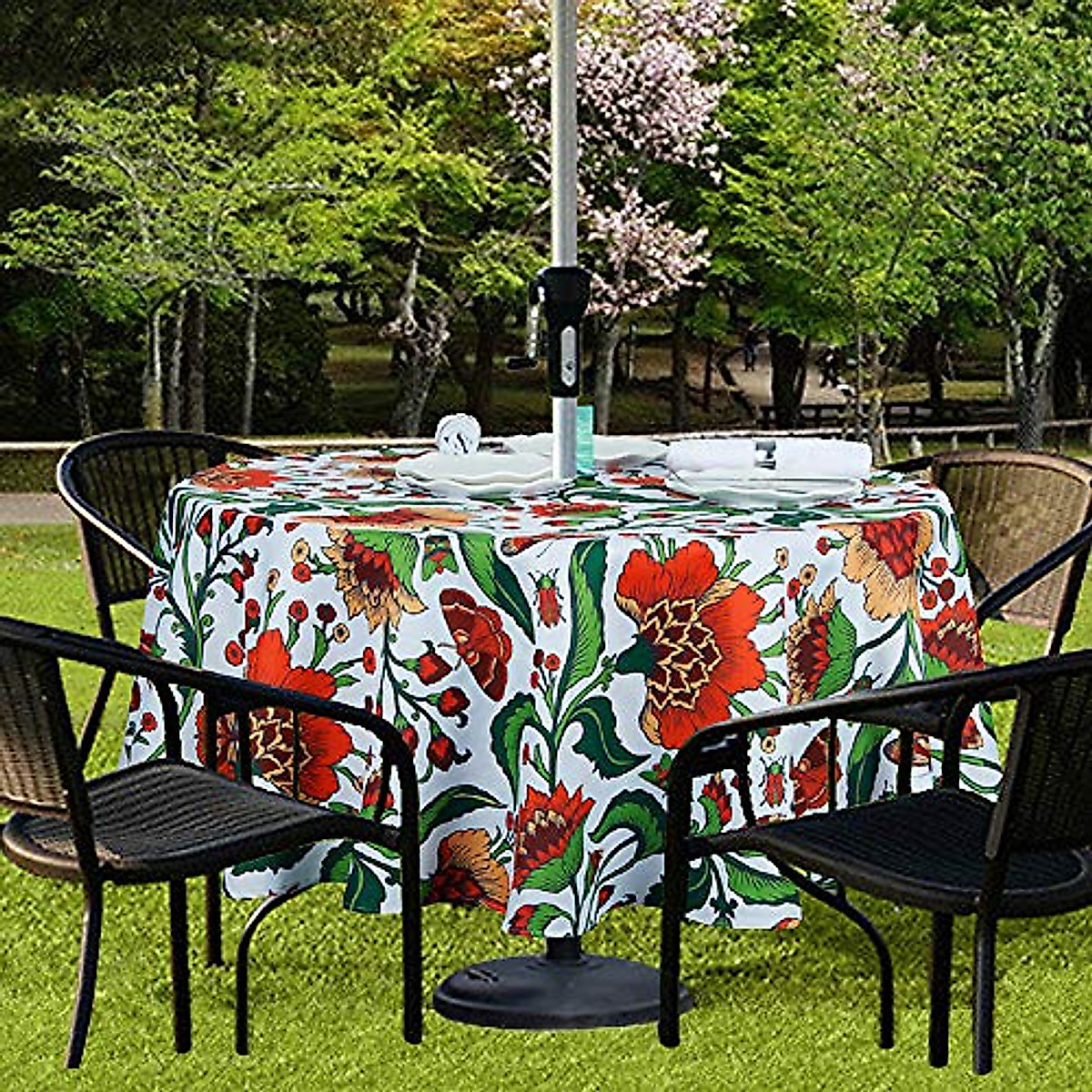 EHouseHome Outdoor and Indoor 60inch Round Tablecloth with Umbrella Hole and Zipper, Waterproof Zippered Patio Table Cloths, Spring/Summer Table Covers for Backyard Circular Table/BBQs/Picnic