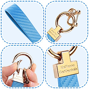 Turcee Carbon Fiber Car Keychain,Automotive Interior Accessories Keychains Leather Car Key Fob &Anti-Lost D-Ring Blue 4.9x1.36''