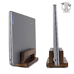 S&A WOODCRAFT Brown Acacia Wood Vertical Laptop Stand, Adjustable Wooden Laptop Holder, Non-Slip Laptop Dock Compatible with Apple MacBook, Microsoft Surface, Gaming Laptops, IPad, Tablets