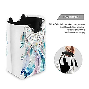 Tarity Watercolor Dream Catcher Laundry Hamper 52L Large Laundry Baskets Oxford Collapsible Dirty Clothes Tote Storage Bag with Handles Foldable Washing Basket Bin for Bedroom Bathroom Closet