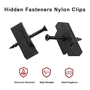 LifCratms 50Pcs Hidden Fasteners Clips for Deck Fastening, Black Nylon Plastic T Clips with Metal Screws for Composite Decking Boards Universal Deck Fastener Clips System