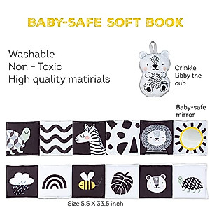Taf Toys Newborn Soft Activity Book Black & White High Contrast Baby Book Infant Sensory Toys Tummy Time Soft Cloth Books for Babies Textured Fabric Crinkling Shapes Patterns 0-12 Months Newborn Toys