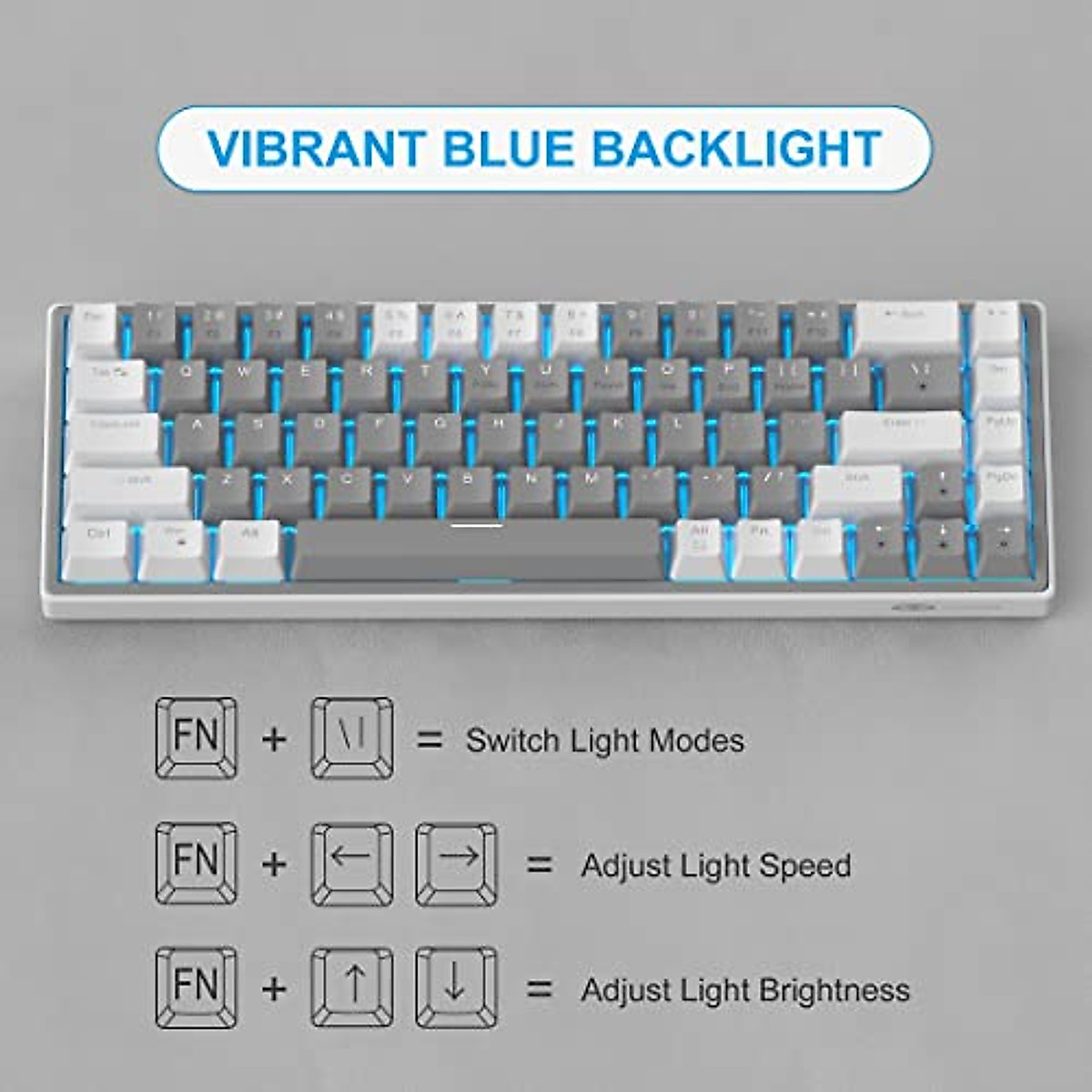 MageGee 60% Mechanical Gaming Keyboard, 68 Keys Hot-Swappable Compact Blue LED Backlit Gaming Keyboard, SKY68 Wired Ergonomic Mini Office Keyboard for Windows PC Gamer (Red Switch, White & Gray)
