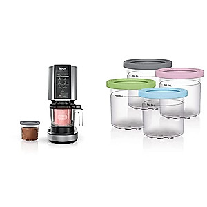 Ninja NC301 CREAMi Ice Cream Maker, for Gelato, Mix-ins, Milkshakes, Sorbet, Smoothie Bowls & More, Silver & Pints 4 Pack, Compatible with NC299AMZ & NC300s Series Creami Ice Cream Makers