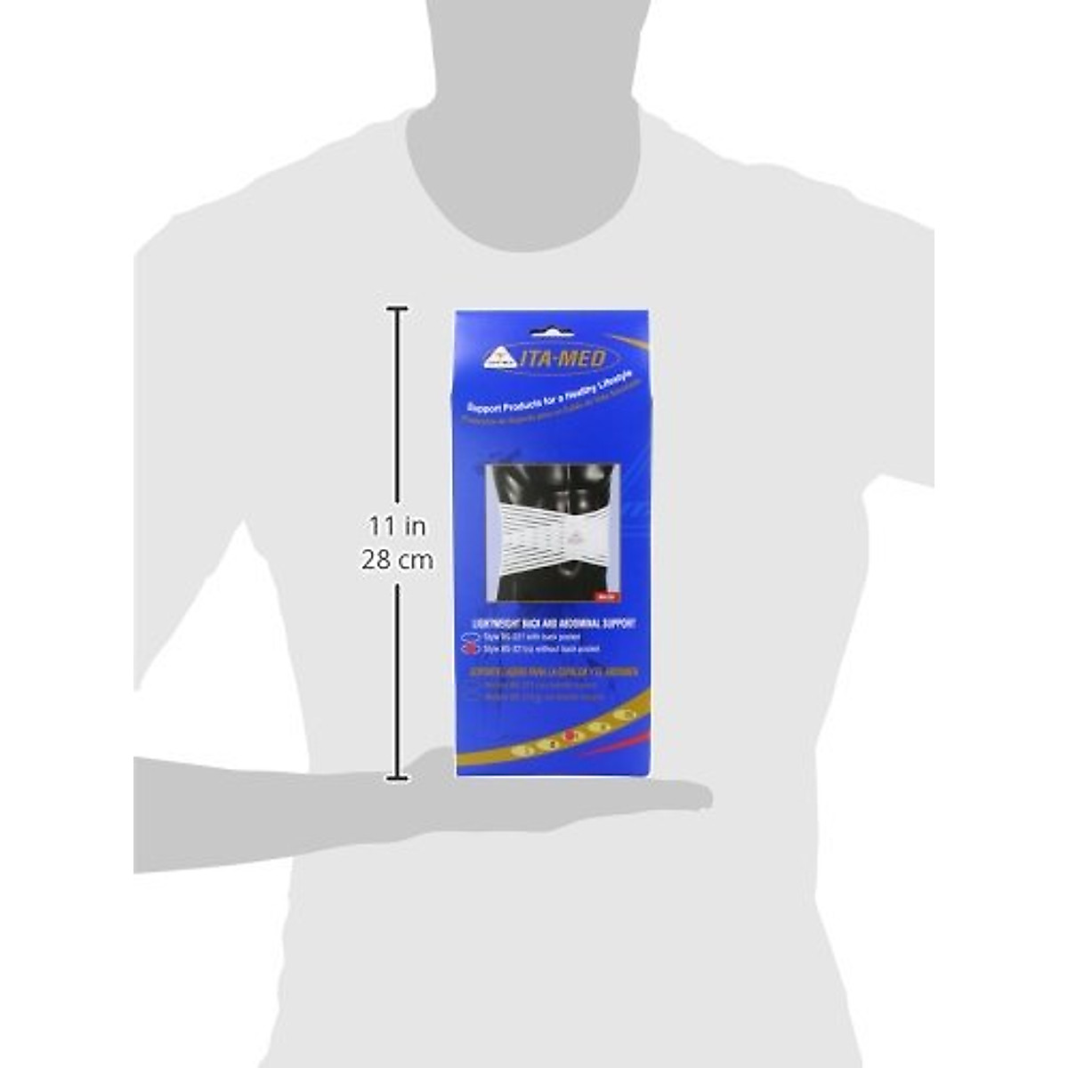 ITA-MED Breathable Elastic Back & Abdominal Support Brace – Unisex, 8” Wide, White, Large