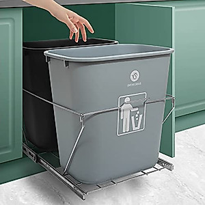 hehimhis Pull Out Trash Can, for 2 Trash Cans Pull Out Trash Can Under Cabinet Slide Out Organizer Laundry Hampers and Bath Bins (Trash Can Not Included)