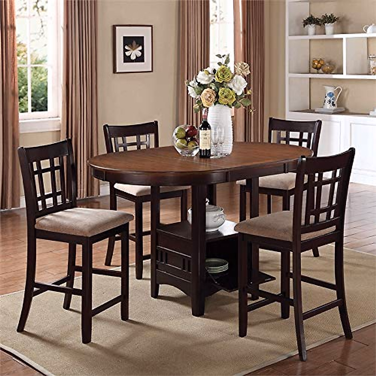 BOWERY HILL Extendable Wood Counter Height Dining Table in Chocolate