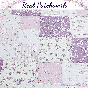 Cozy Line Home Fashions Love of Lilac Bedding Quilt Set, Light Purple Orchid Lavender Chic Lace Floral 100% Cotton Reversible Coverlet, Bedspread (Lilac, Twin - 2 Piece)