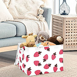 CaTaKu Graphic Red Strawberry Storage Bins with Lids and Handles, Fabric Large Storage Container Cube Basket with Lid Decorative Storage Boxes for Organizing Clothes