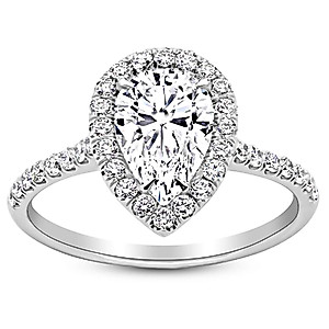 Houston Diamond District Near 1/2 Carat Halo Style Diamond Engagement Ring Pear Cut Shape (F-G Color SI1-SI2 Clarity)