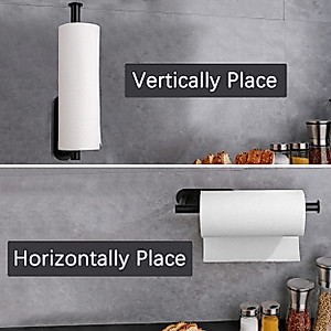 EARTHALL Hanging Paper Towel Holder Under Cabinet no Drilling, Black Hand Towel Holder for Bathroom Wall, Self Adhesive Paper Towel Holder Wall Mount, Paper Towel Rack for Kitchen/RV, Kitchen Decor