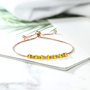 Gem Stone King 18K Yellow Gold Plated Silver Yellow Sapphire Canary Diamond Tennis Bracelet For Women (1.09 Cttw, Fully Adjustable Up to 9 Inch)