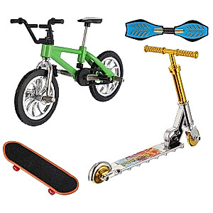 Hotusi Mini Finger Sports Skateboards/Bikes/Swing Boards/Scooter Set for Party Favors Educational Finger Toy(4 Pcs)