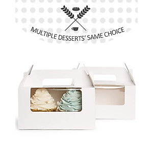 qiqee 100 Packs Cupcake Box Two Holder 6.5x3.6x3.5inch(2.2" Top) White 2 Cupcake Boxes With Window（100 Boxes+100 Inserts）