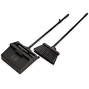 Carlisle FoodService Products Duo-Pan Upright Dust Pan and Broom Broom Set with Clip for Floor Cleaning, Restaurants, Office, And Janitorial Use, Plastic, 36 Inches, Black