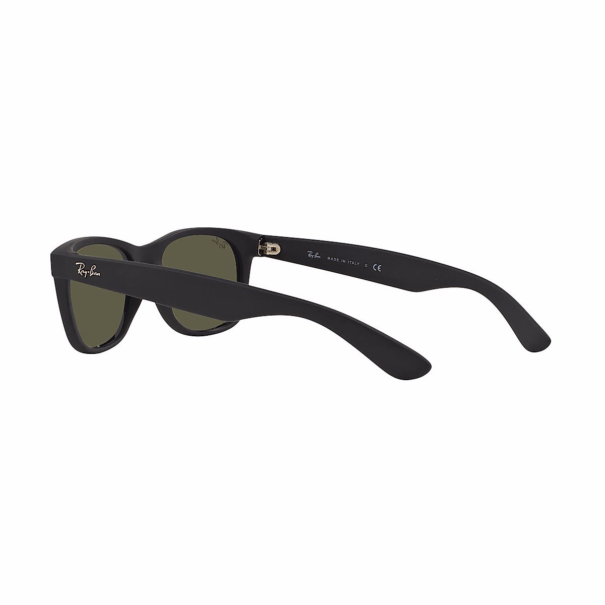 Ray-Ban RB2132 New Wayfarer Square Sunglasses, Rubber Black/Light Green Mirrored Silver, 52 mm