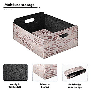 Kigai Collapsible Felt Storage Bins Rose Gold Leopard Print Rectangle with Handle Storage Bins Baskets Toys Storage Basket for Organizing Closet Clothes Office Books Home Decor