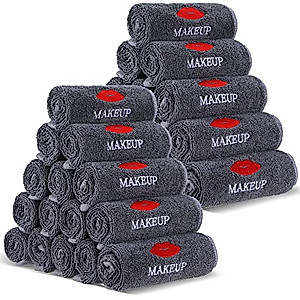 30 Pcs Soft Cotton Makeup Remover Towels 12 x 12 Inch Wash Cloths for Your Face Makeup Towels with Makeup Embroidery Reusable Washcloth for Women Gentle Face Wash, Makeup Removal (Gray)