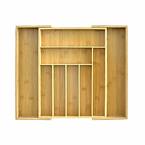 YKL Bamboo Expandable Drawer Organizer, Utensil Holder, Adjustable Cutlery Tray, Wood Drawer Dividers Organizer for Silverware, Flatware, Knives in Kitchen, Office Supplies, Bedroom, Living Room