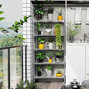 5 Tier NSF Wire Shelf Shelving Unit, 14 x 30 x 60 Inch 750lbs Capacity Adjustable Storage Metal Rack with Wheels/Leveling Feet & Shelf Liners, Ideal for Kitchen, Office Home and More - Chrome Set of 2