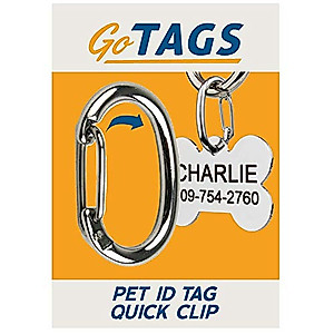 GoTags Pet ID Clip, Strong and Durable Dog and Cat Tag Connector. Easy-Going Exchange Between Pet Collars. Made of Stainless Steel.