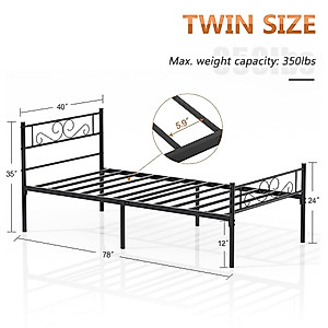 VECELO Twin Size Bed Frame with Headboard, 14 Inch Metal Platform Mattress Foundation, No Boxing Spring Needed, Squeak Resistant, Easy Assembly, Matte Black