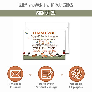Woodland Baby Shower Thank You Cards and Envelopes – 25 Pack, Rustic Forest Animals Orange Notes Set, Prefilled Message, Customizable Blank Stationery, Gender Neutral, New Parents Gift Ideas