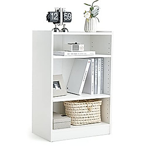 Tangkula 3 Tier Bookcase, Floor Standing Open Bookshelf with 18-Position Adjustable Shelves, Anti-toppling Device, Modern Multipurpose Display Storage Organizer for Living Room Study (White)