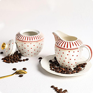 RockTrend Stripe Polka Dot Ceramic Coffee Serving Set Creamer and Sugar Bowl Set