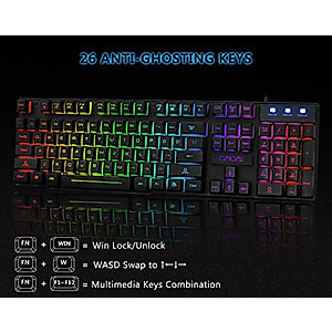 Gaming Keyboard Mouse and Headset with mic Combo USB Wired RGB Backlit Gamer Bundle Compatible with PC Windows 7/8/10/11 Xbox one PS4 PS5(Black)