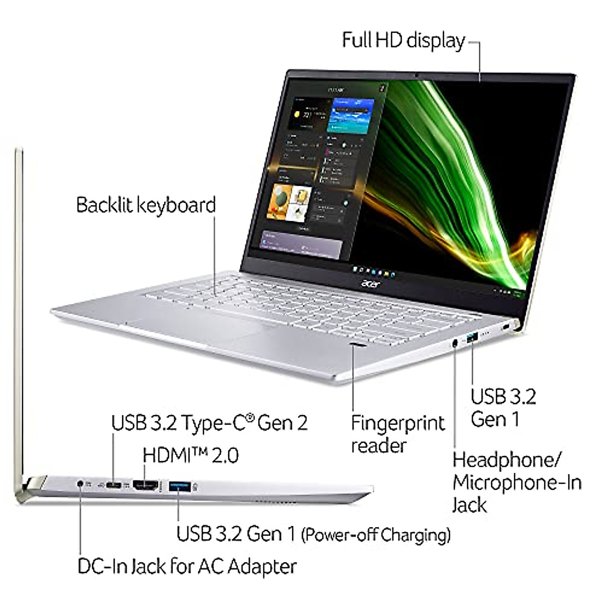 Acer Swift X SFX14-41G-R7YT Creator Laptop | 14" Full HD 100% sRGB | AMD Ryzen 5 5600U | NVIDIA RTX 3050 Laptop GPU | 8GB LPDDR4X | 512GB NVMe SSD | Wi-Fi 6 | Backlit Keyboard | Windows 11 Home, Gold