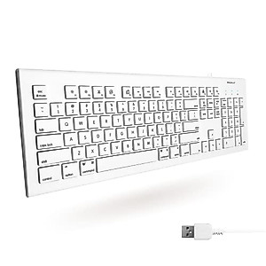 Macally Full Size USB Wired Keyboard for Mac and PC - Plug & Play Wired Computer Keyboard - Compatible Apple Keyboard with 15 Shortcut Keys for Easy Controls & Navigation of Macbook Pro/Air, iMac