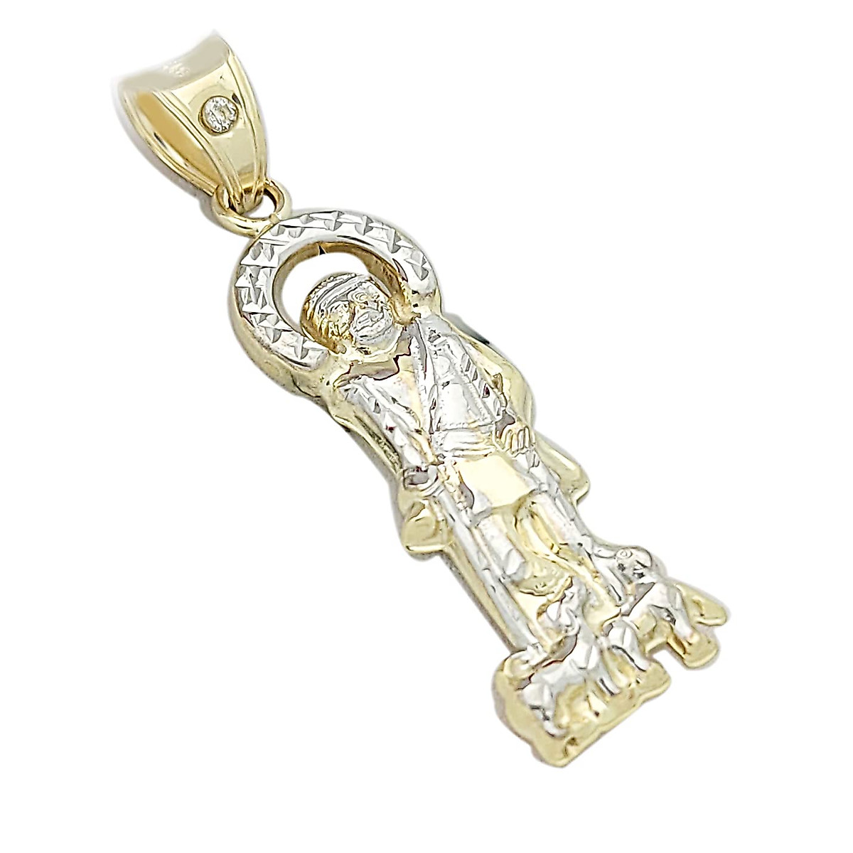 AMZ Jewelry 10K Yellow Gold Saint Lazarus Pendant Charm Patron Pendant Lazarus Closed Back 1.4 inch
