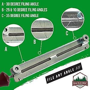 Chainsaw Sharpener File Kit – Flat, 5/32, 3/16, 7/32 Inch Round Files, Raker Tooth Depth Gauge, Blade Filing Guide, Wood Handle & Tool Pouch – used to Sharpen Chain Saw Teeth - 8 Piece Sharpening Set