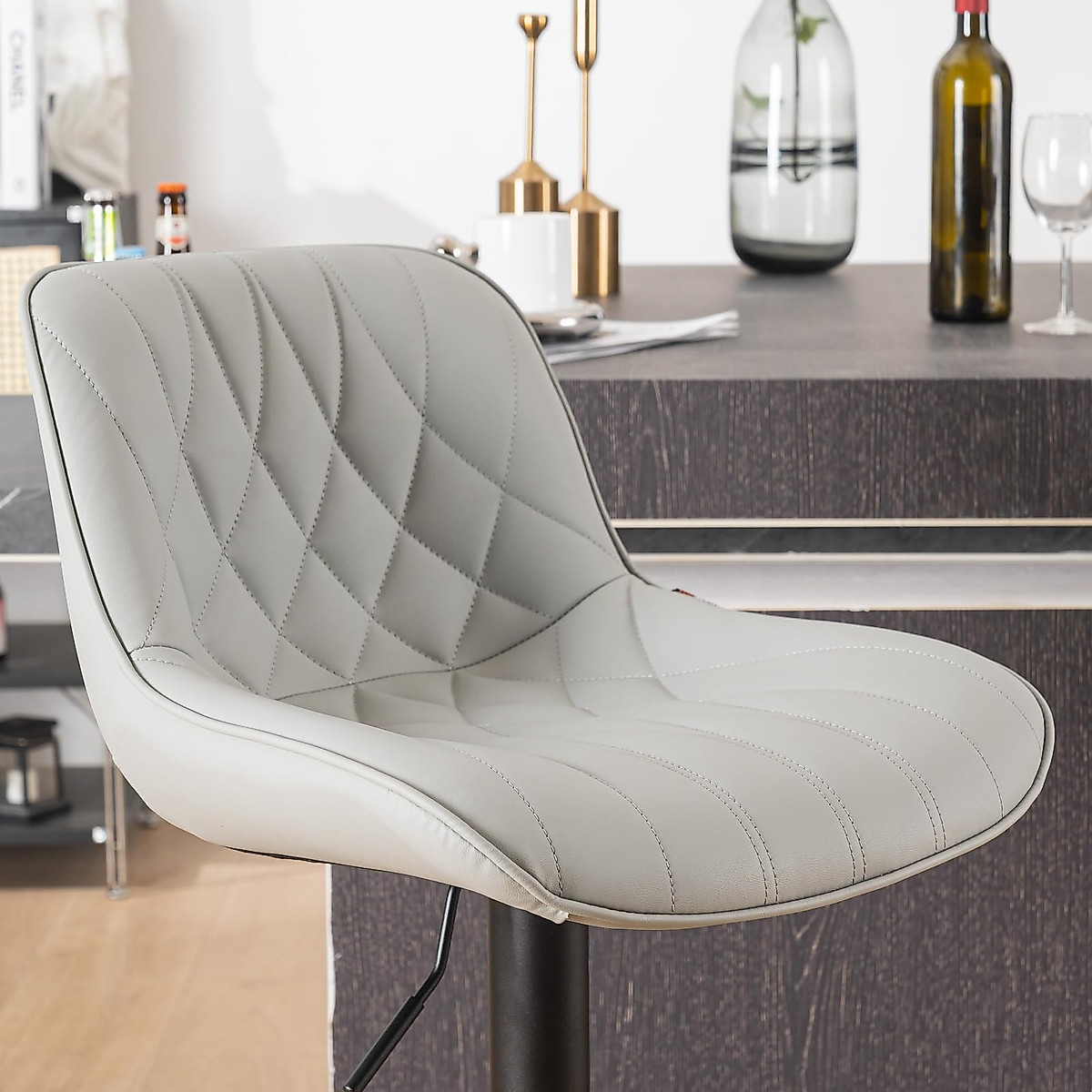 Kidol & Shellder Bar Stools Adjustable Barstools Swivel Counter Height Bar Stools Soft Thicked Faux Leather Bar Chairs,Grey,3 Mins Quick Assembly,Lold up to 300lbs(Single)