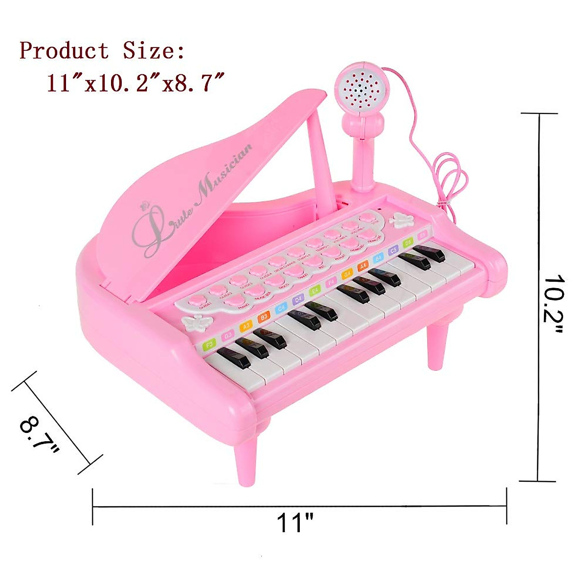 Piano Keyboard Toy for Kids, Honor-Y 3-6 Year Old Babies First Birthday Gift, 24 Keys Multifunctional Musical Educational Toy Piano for Toddler Boys Girls (Pink)
