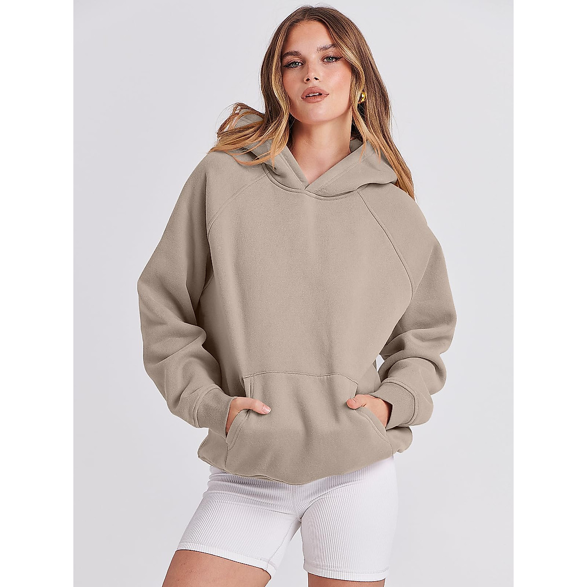 Caracilia Womens Oversized Hoodies Sweatshirts Long Sleeve Fleece Pullover Tops 2024 Preppy Fall Outfits Teen Girls Clothes Khaki M