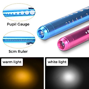 Pen Light, RISEMART Reusable LED Medical Penlight for Nurse Students Doctors with Pupil Gauge, Extra Warm Light Bulb, Pocket Clip and Batteries Included