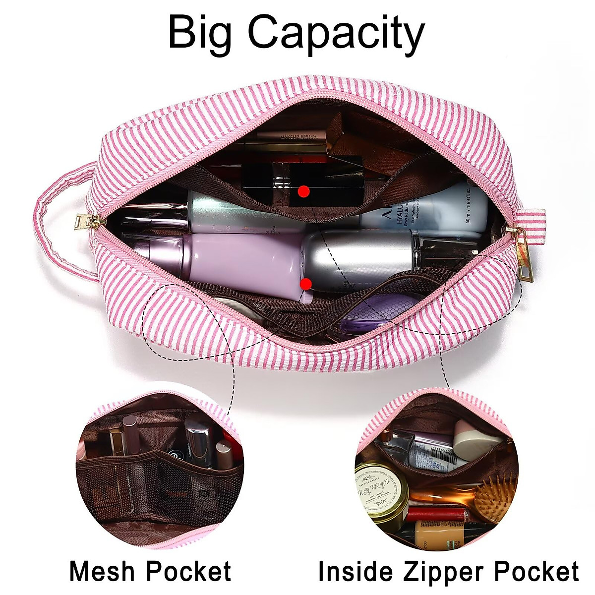 YOOLIFE Easter Gifts for Girls Kids - Birthday Gifts for Women Teen Girls Daughter Sister Friend, Initial Makeup Bag Toiletry Bag Cosmetic Bag, Pink A